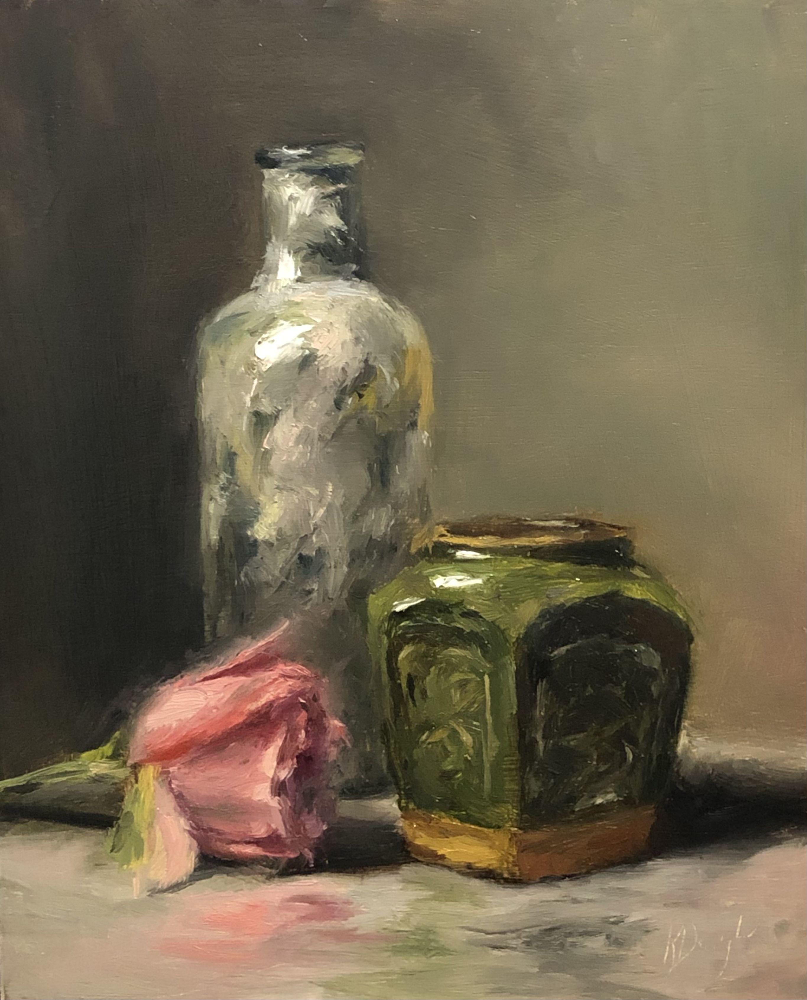 Karen Daigle - Mason jar an Chive Flowers, Painting, Oil on Wood Panel ...