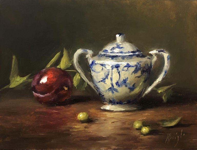 Karen Daigle - Sugar Dish and Plum, Painting, Oil on Wood Panel For ...