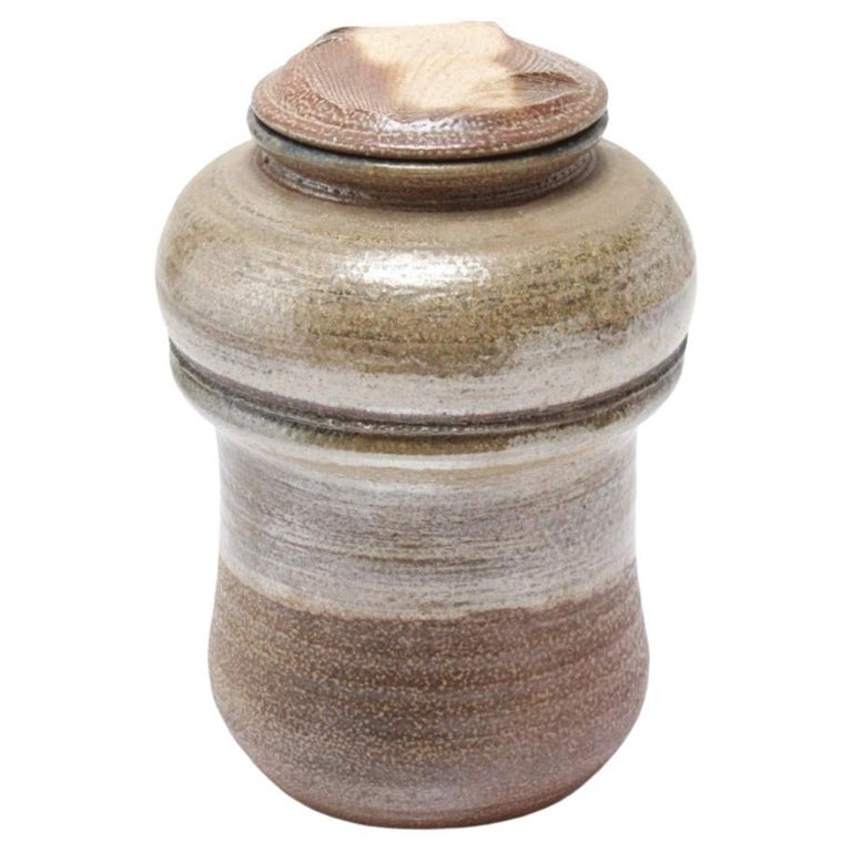 Karen Karnes Stoneware Art Pottery Covered Jar For Sale at 1stDibs