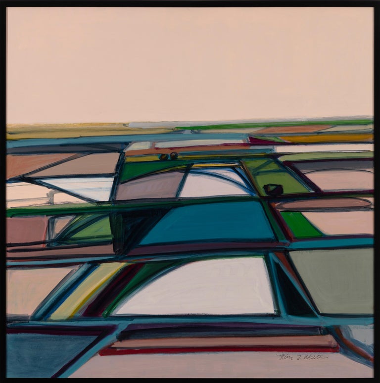 Karen Matheis - "Fields with Cerulean Blue"- mid century, green, blue ...