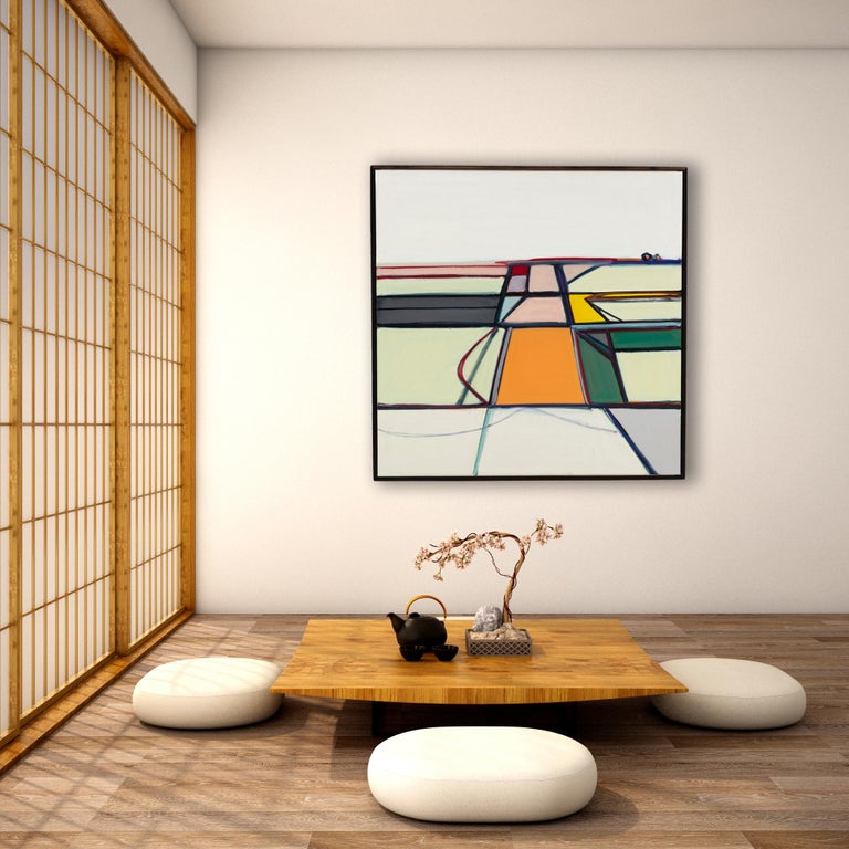 Karen Matheis - "Fields With Orange Square"- Landscape, mid century ...