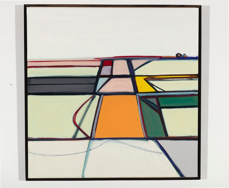 Karen Matheis - "Fields With Orange Square"- Landscape, mid century ...