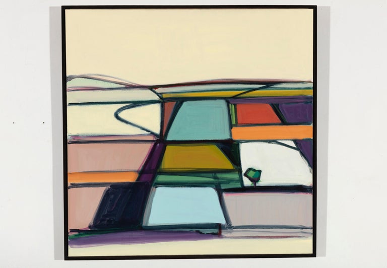 Karen Matheis - "Prairie Fields Blue Square"- mid century, green, blue ...