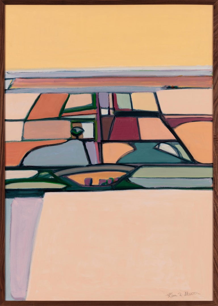 Karen Matheis - "View from Miller Hall"- mid century, yellow, blue ...