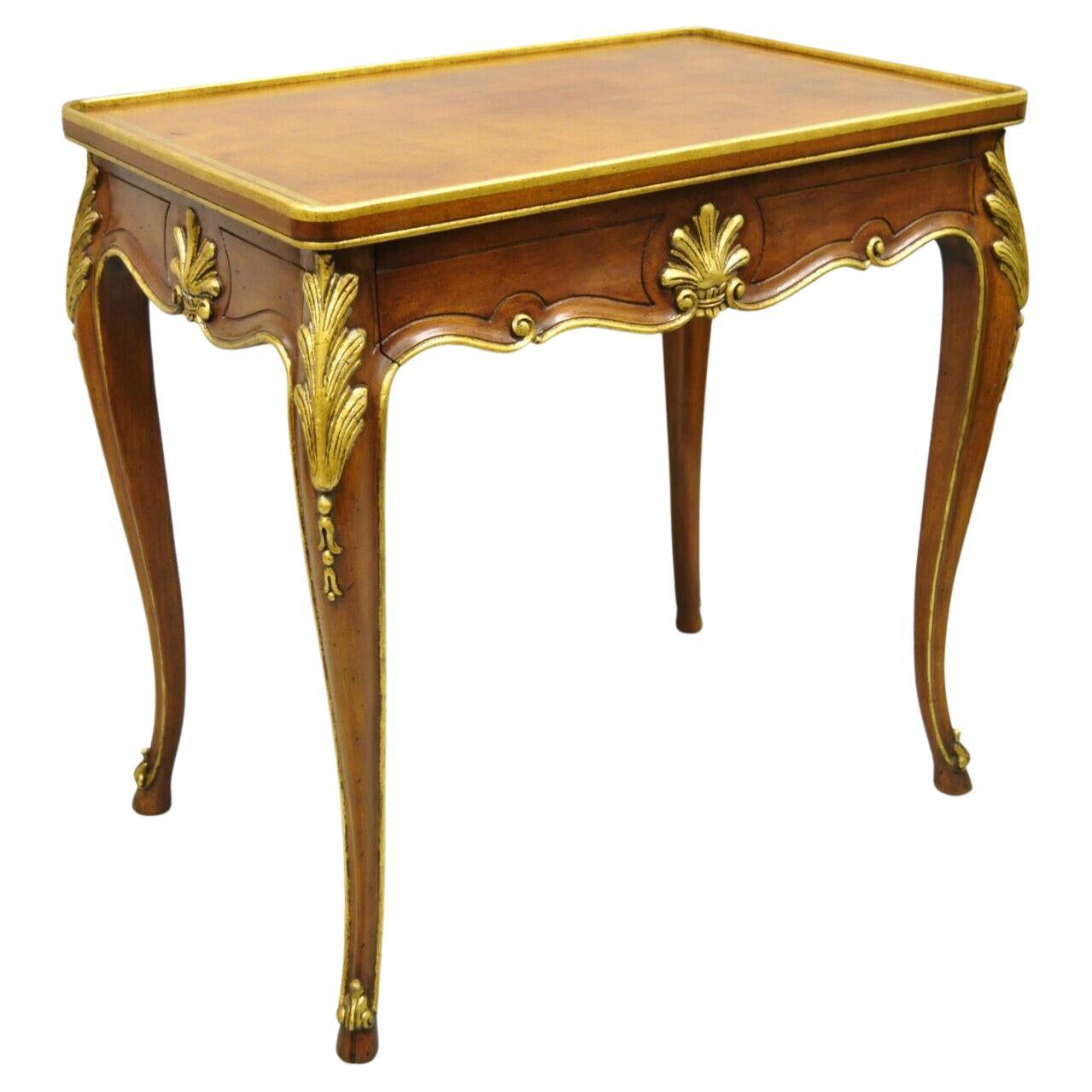 French Louis XV 2-Drawer Inlaid Table and Green Leather by C. Mellier ...