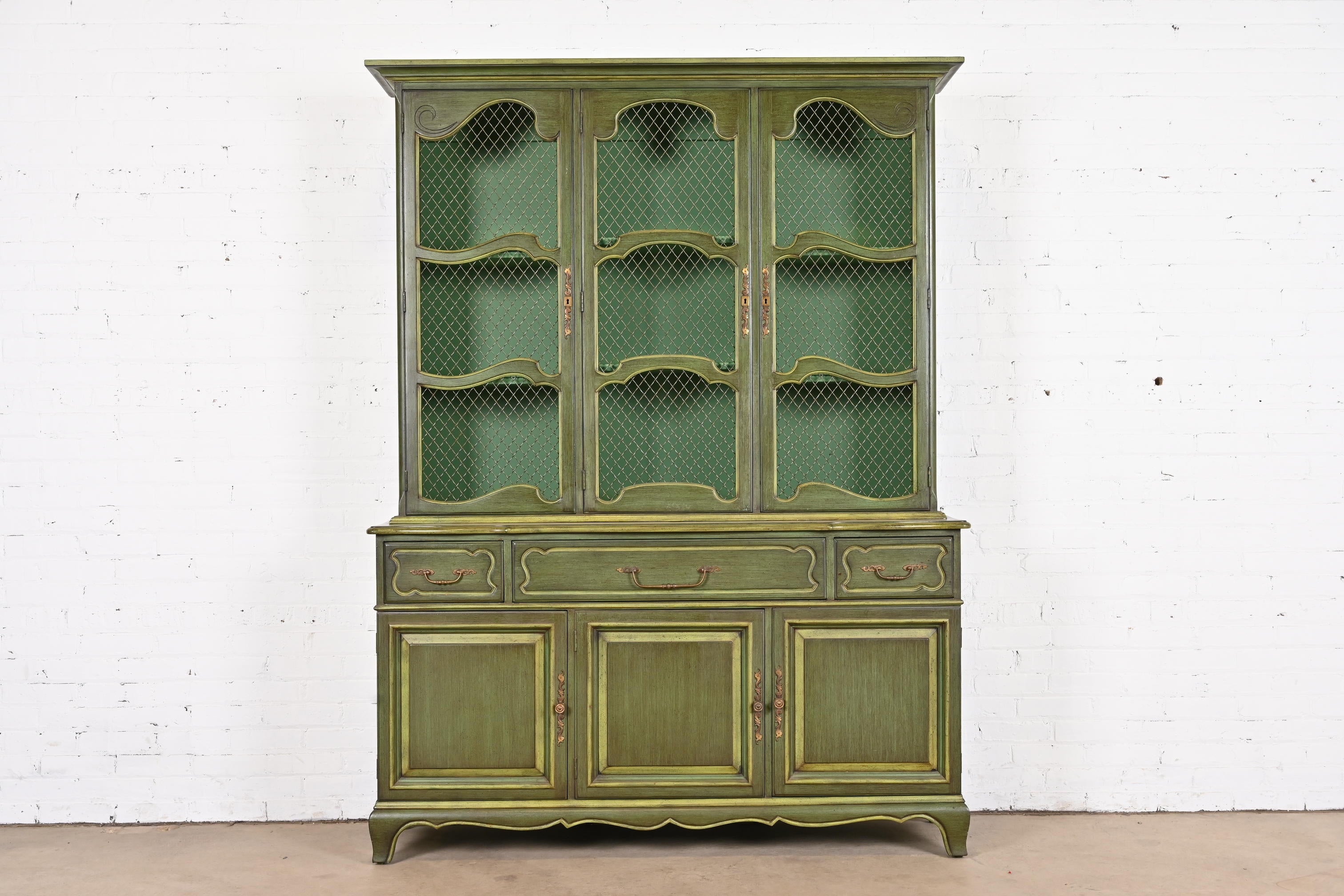 Karges French Provincial Louis XV Green Lacquered Breakfront Bookcase ...