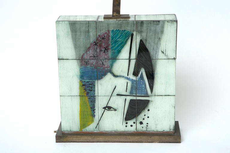 Karin Van Leyden Églomisé Glass Lamp For Sale at 1stDibs