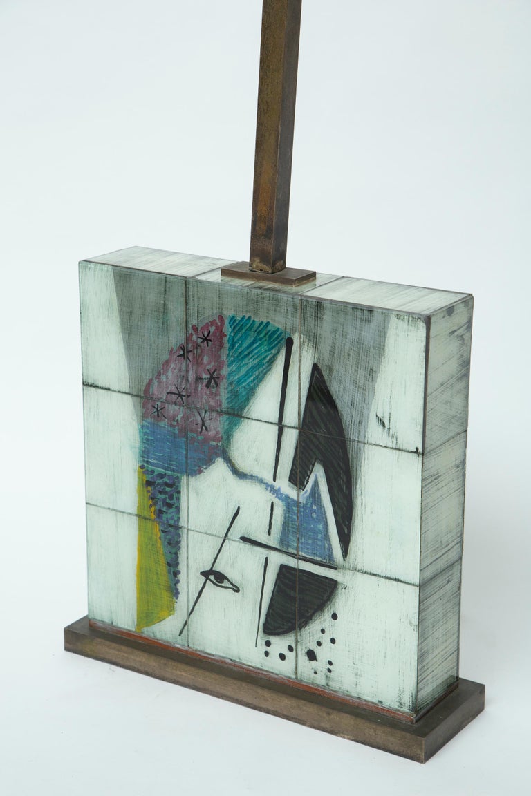 Karin Van Leyden Églomisé Glass Lamp For Sale at 1stDibs