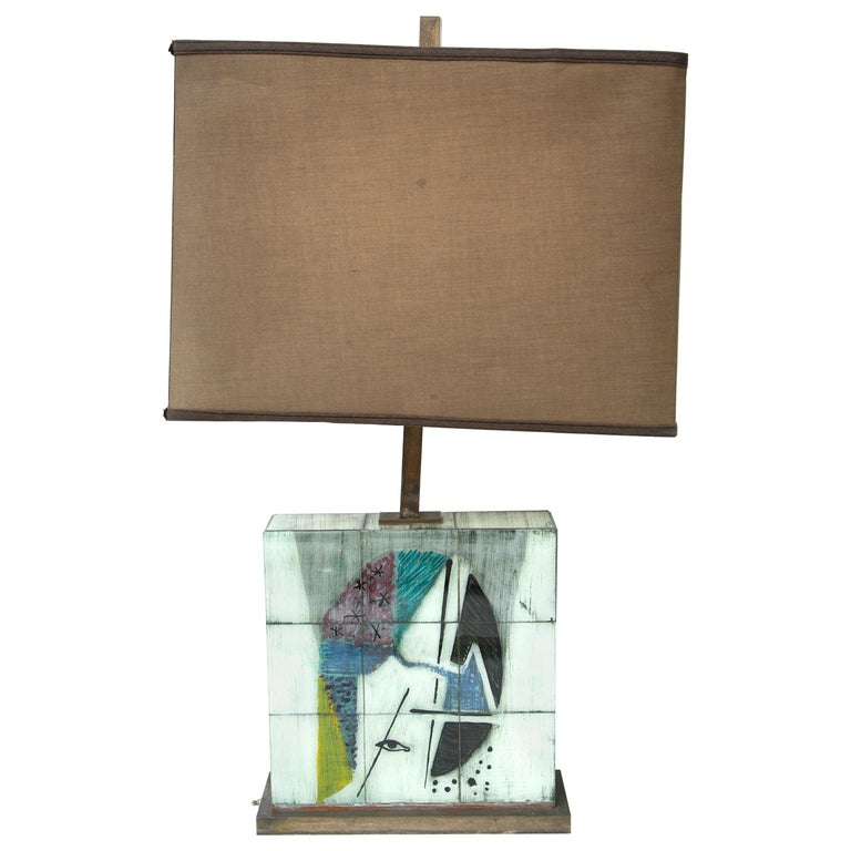 Karin Van Leyden Églomisé Glass Lamp For Sale at 1stDibs