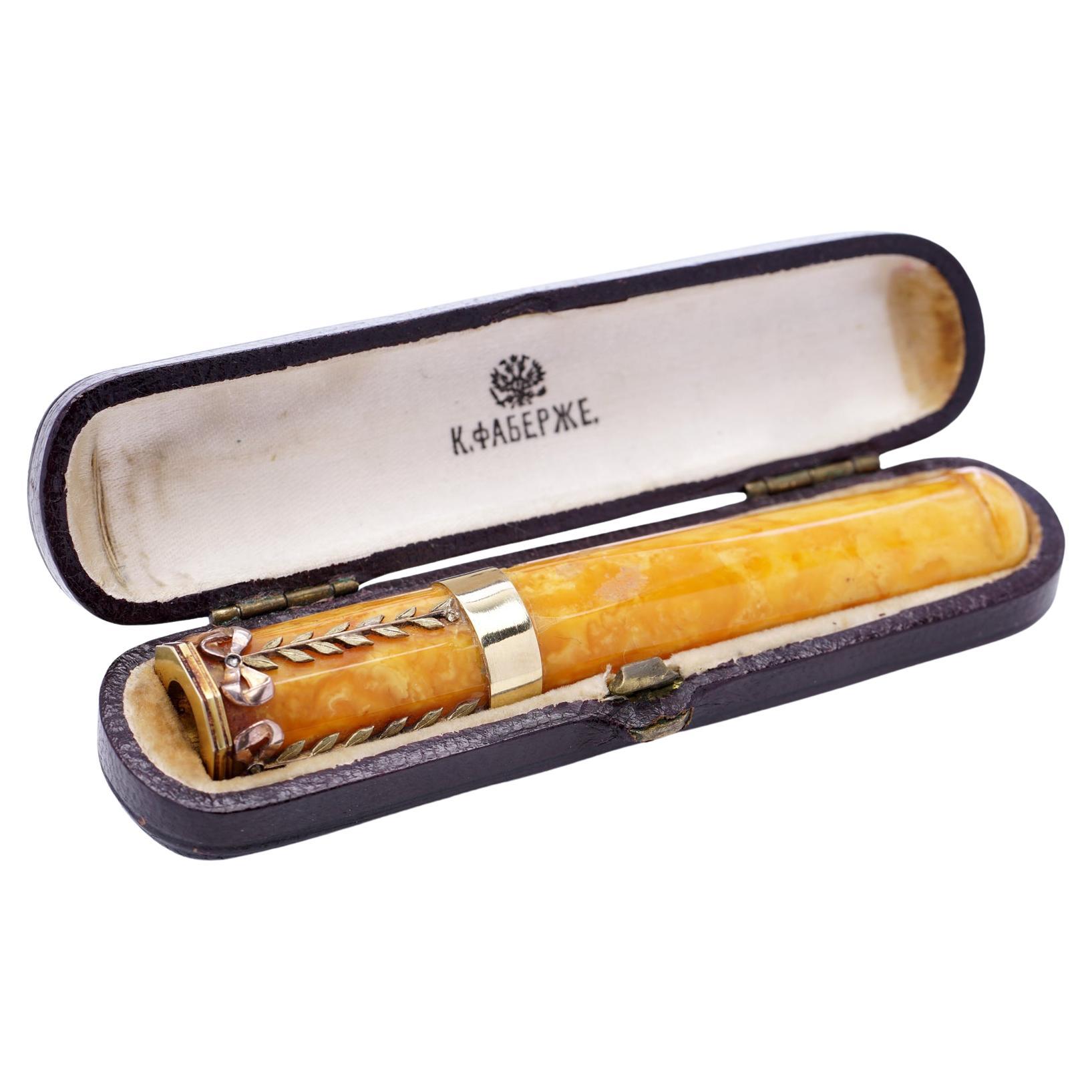 Karl Faberge Late 19th - 20th century 14kt gold and amber cheroot For ...