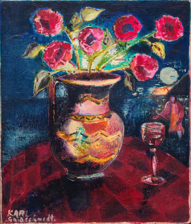 Karl Goldschmidt - ''Still Life, Roses with Figure Approaching ...
