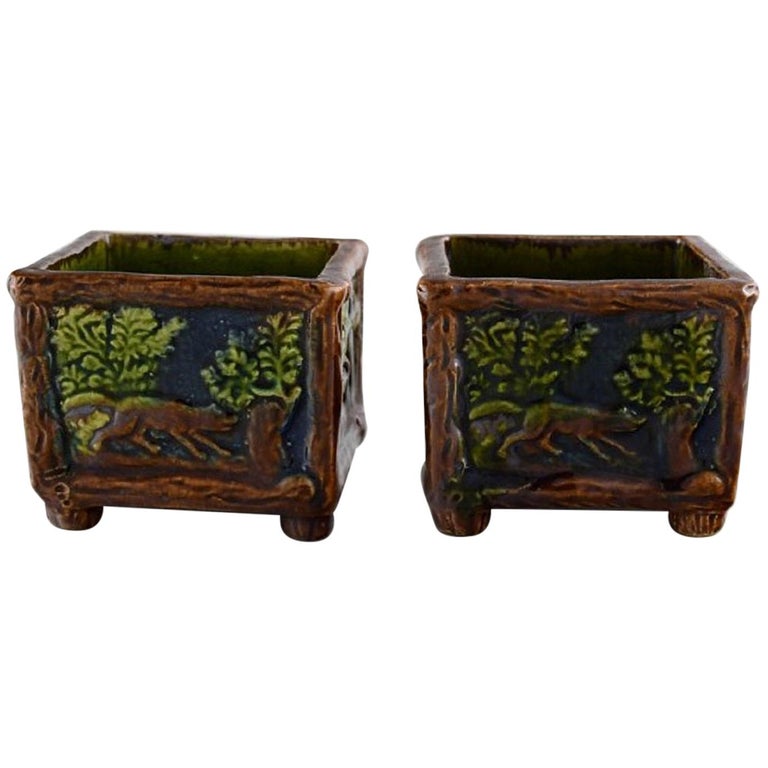 Karl Holst for Höganäs, a Pair of Antique Art Nouveau Bowls in Glazed ...