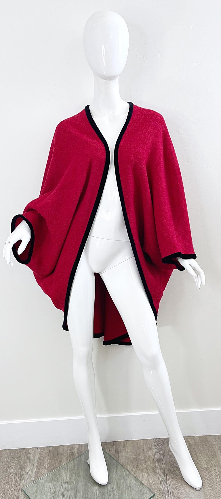 Karl Lagerfeld 1980s Lipstick Red Boiled Wool Cocoon Vintage Cape ...