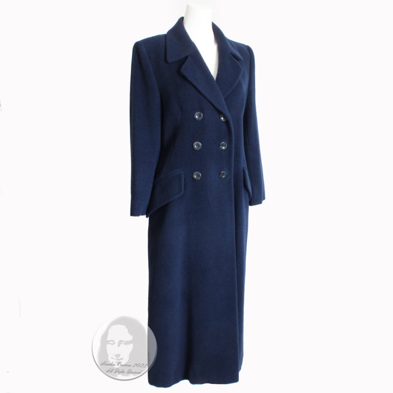 Karl Lagerfeld Coat Long Trench Style Royal Blue Wool Blend Vintage 90s ...