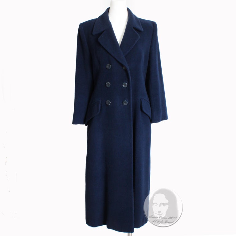 Karl Lagerfeld Coat Long Trench Style Royal Blue Wool Blend Vintage 90s ...