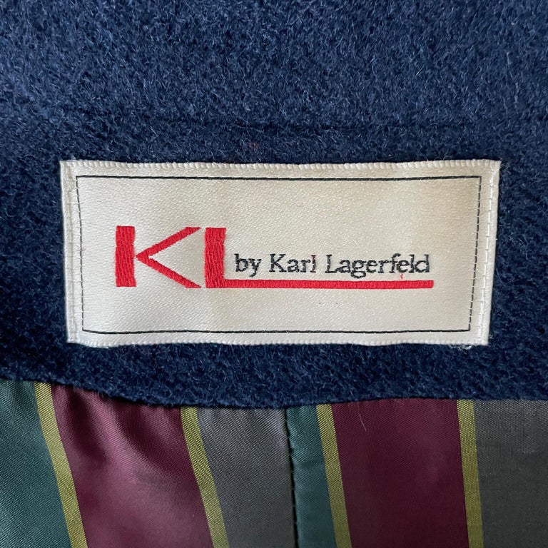 Karl Lagerfeld Coat Long Trench Style Wool Blend Detachable Blue Fox ...