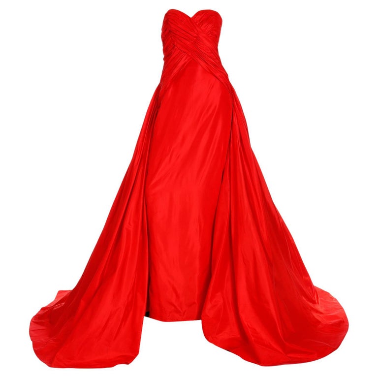 Karl Lagerfeld Fendi Red Silk Strapless Evening Dress w Train and ...