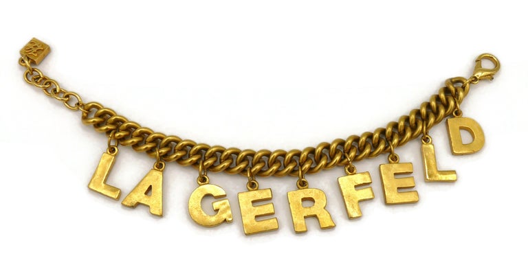KARL LAGERFELD Vintage Gold Tone Lettering Charm Bracelet For Sale at ...