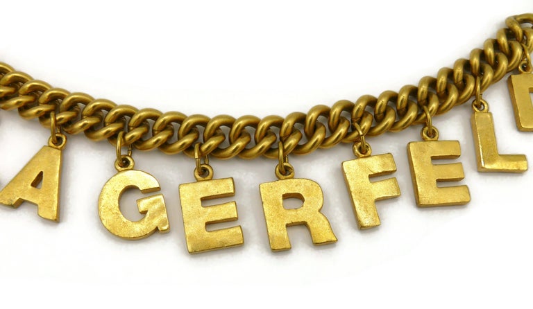 KARL LAGERFELD Vintage Gold Tone Lettering Charm Bracelet For Sale at ...