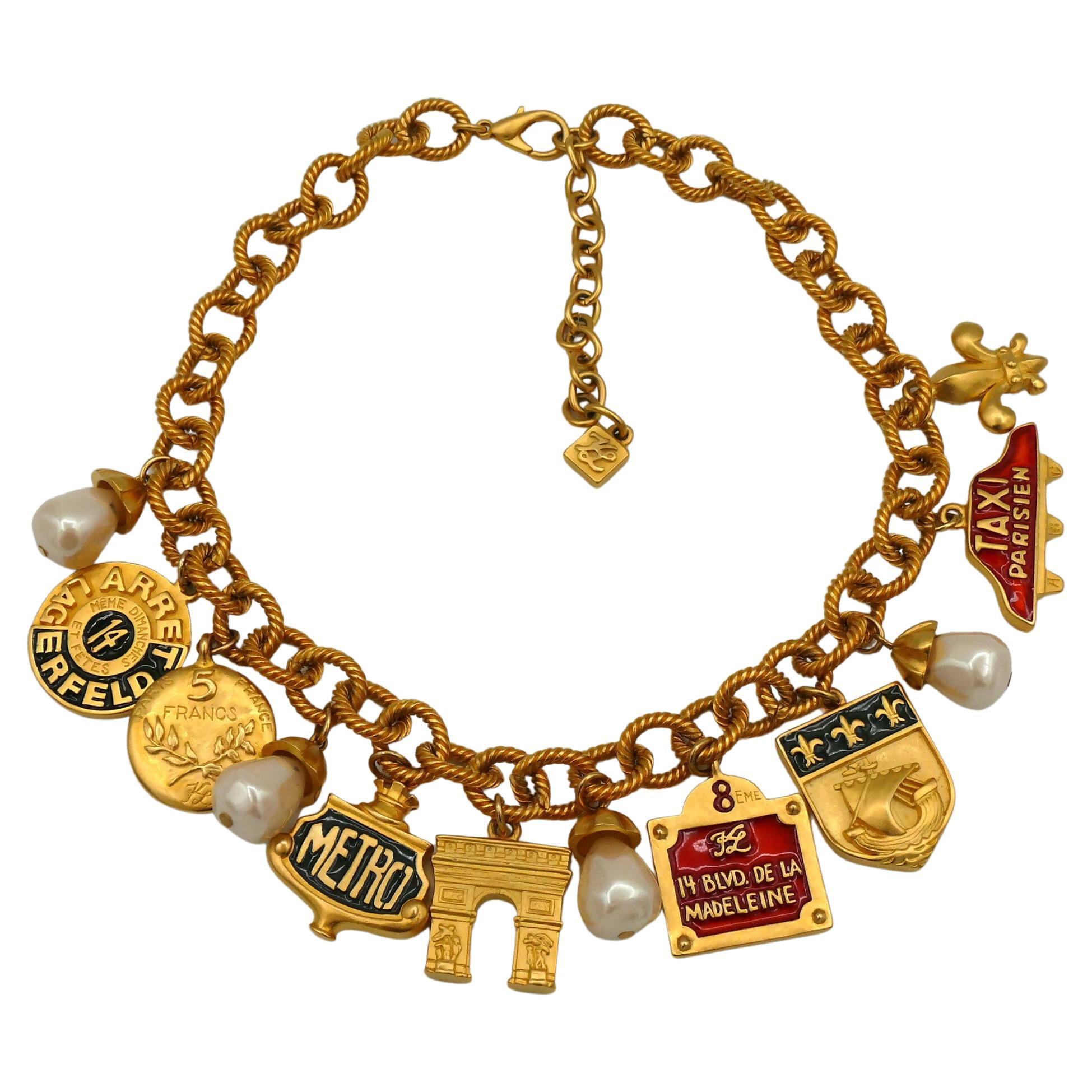 KARL LAGERFELD Vintage Paris Tribute Charm Necklace For Sale at 1stDibs ...