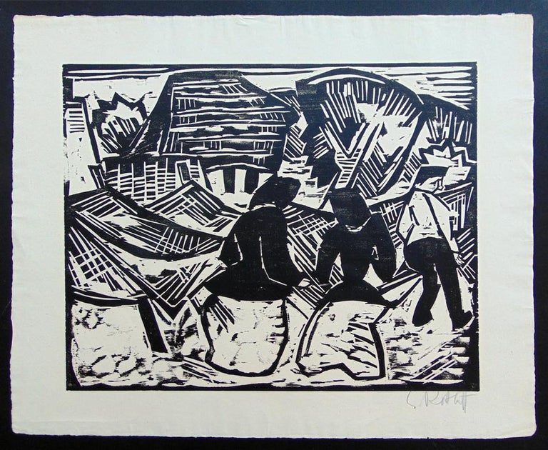 Karl Schmidt-Rottluff - By the Nets - German Expressionism Woodcut ...
