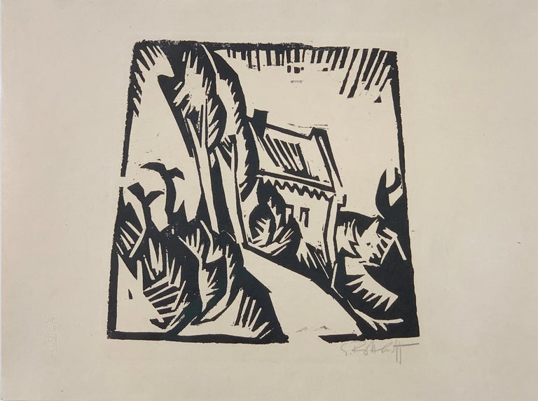 Karl Schmidt-Rottluff - German Expressionist Woodcut "Haus mit Pappeln ...