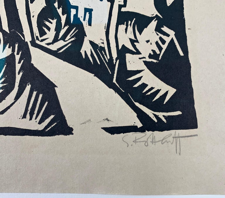 Karl Schmidt-Rottluff - German Expressionist Woodcut "Haus mit Pappeln ...