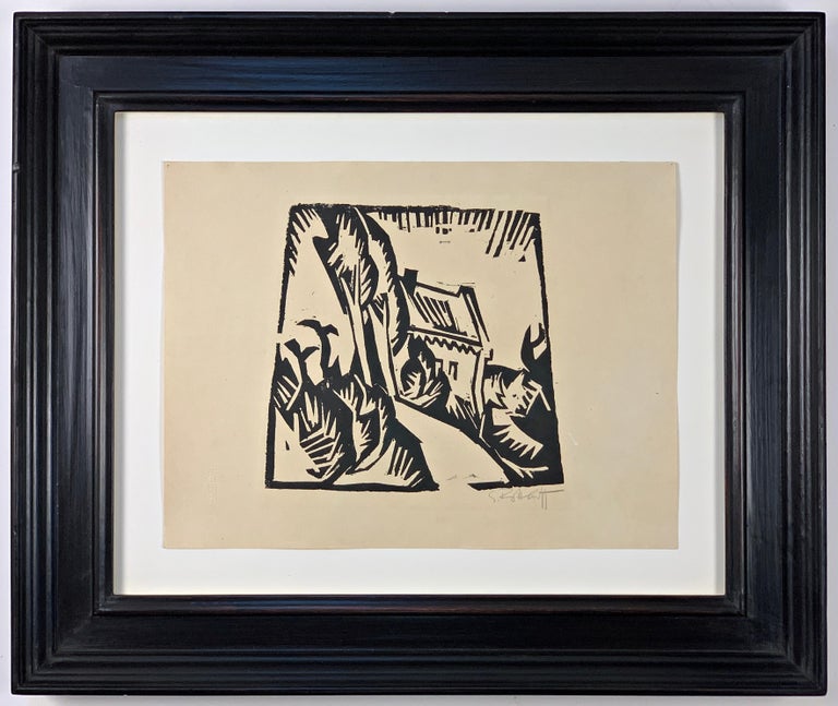 Karl Schmidt-Rottluff - German Expressionist Woodcut "Haus mit Pappeln ...