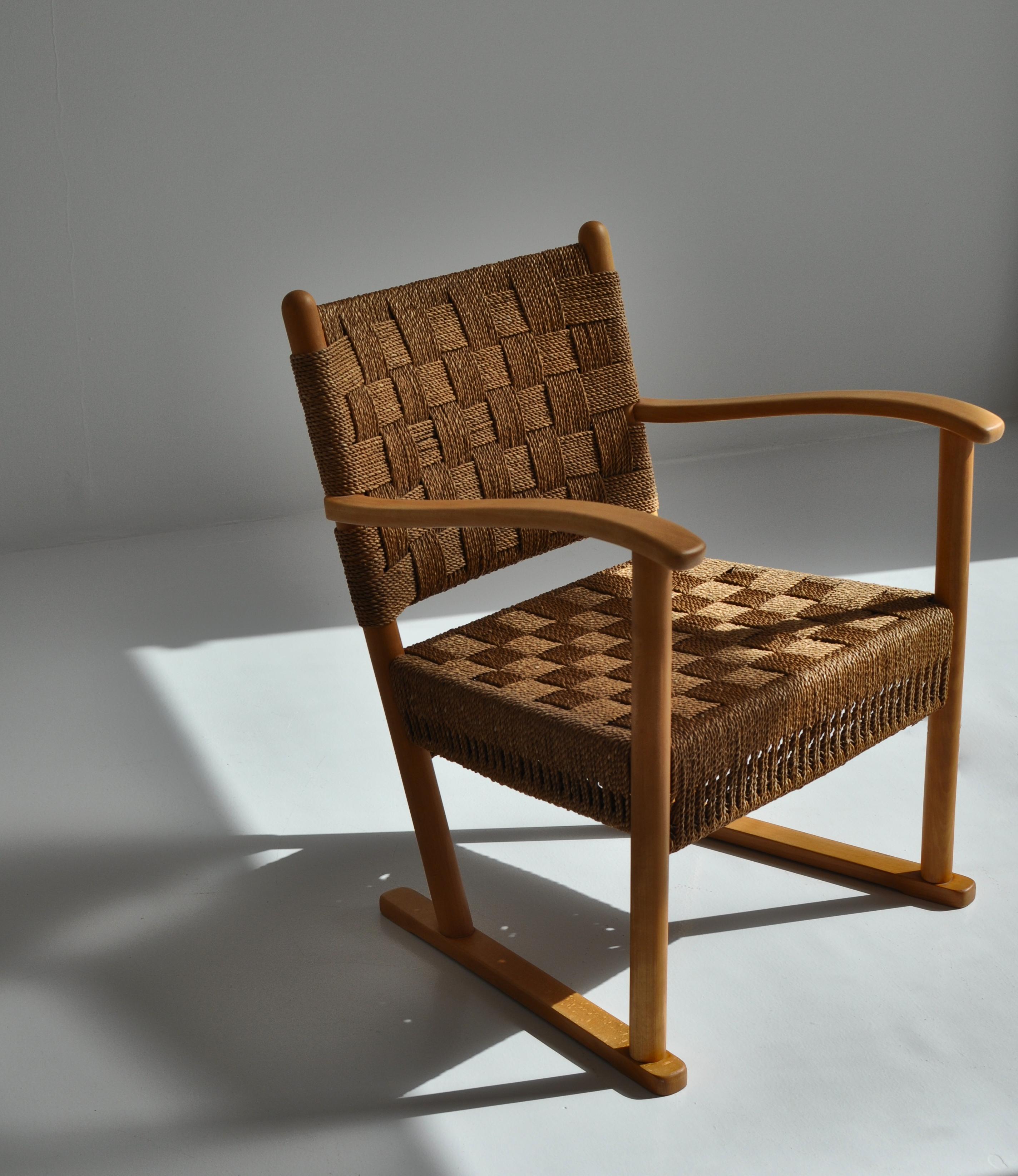 Karl Schrøder Lounge Chair in Beech and Woven Seagrass made at Fritz ...