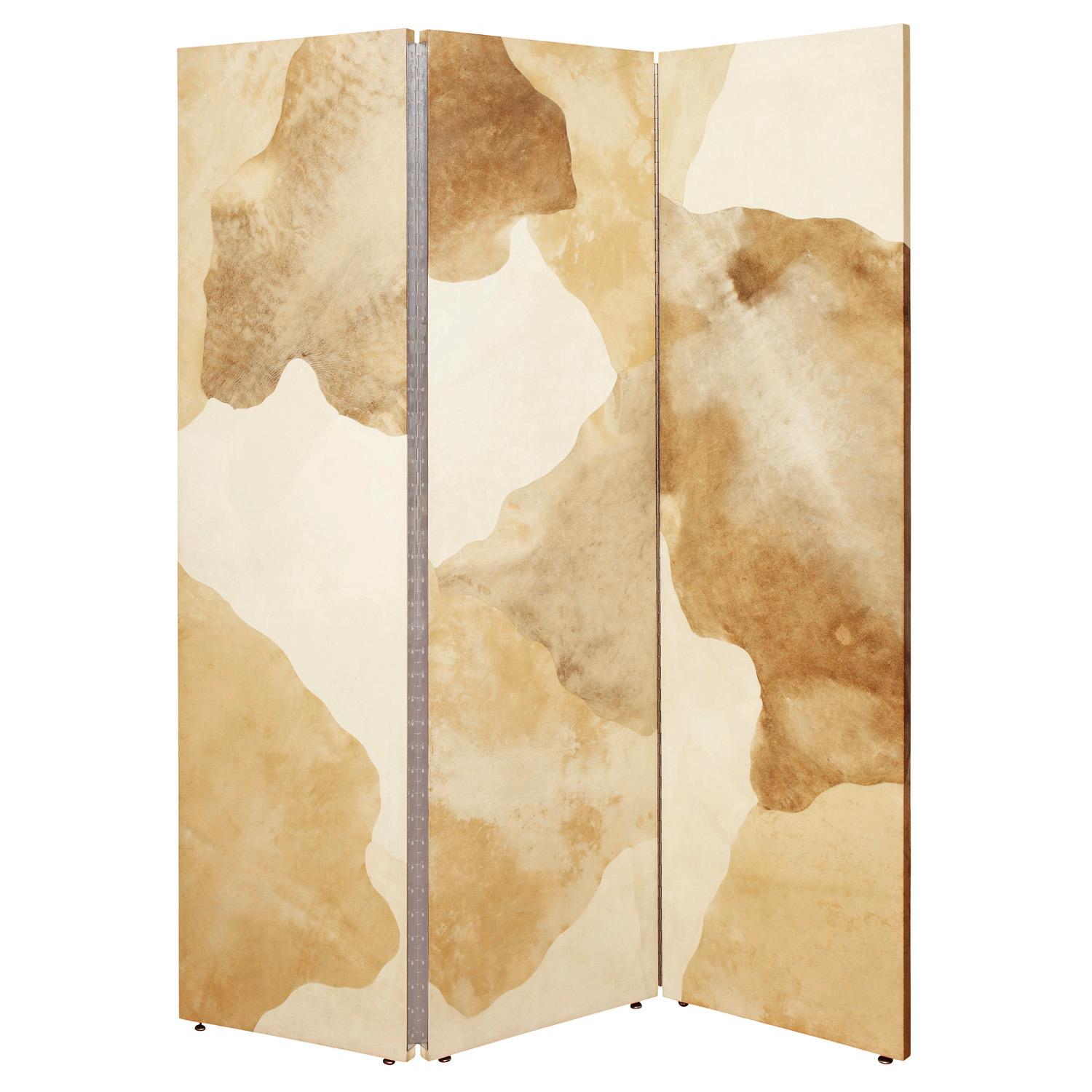 Karl Springer 3 Panel Screen in Lacquered Goatskin 1970s at 1stDibs