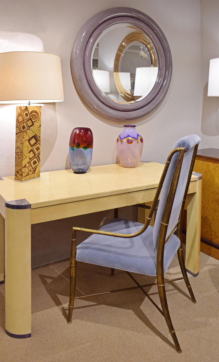 Karl Springer "Angular Leg Writing Desk/Vanity" in Lacquered Goatskin ...