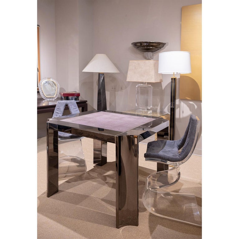 Karl Springer "Art Moderne Game Table" in Gunmetal with Shagreen Top ...