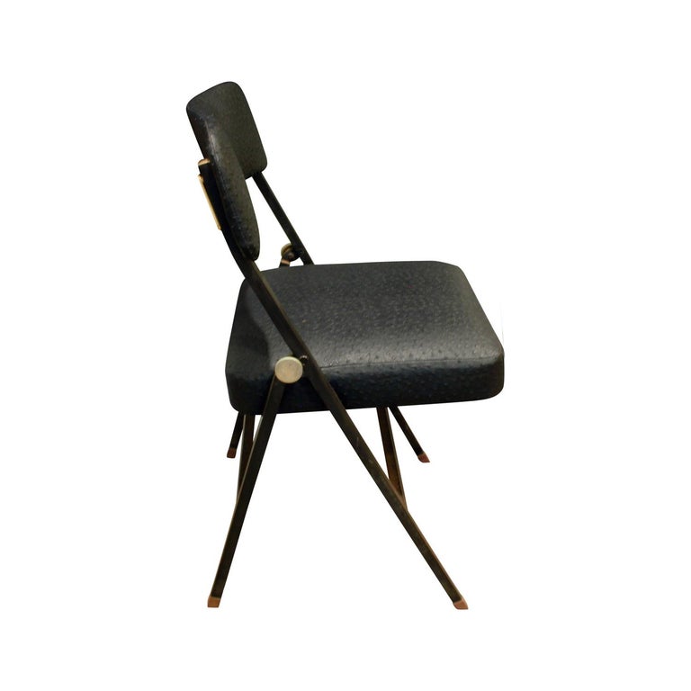 Karl Springer Backgammon Table with Folding Chairs in Ostrich, 1970s ...
