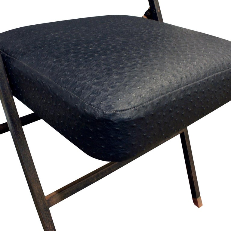 Karl Springer Backgammon Table with Folding Chairs in Ostrich, 1970s ...