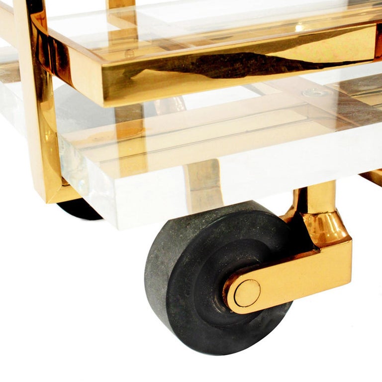 Karl Springer "Brass and Lucite Bar-Cart", 1980s For Sale at 1stDibs