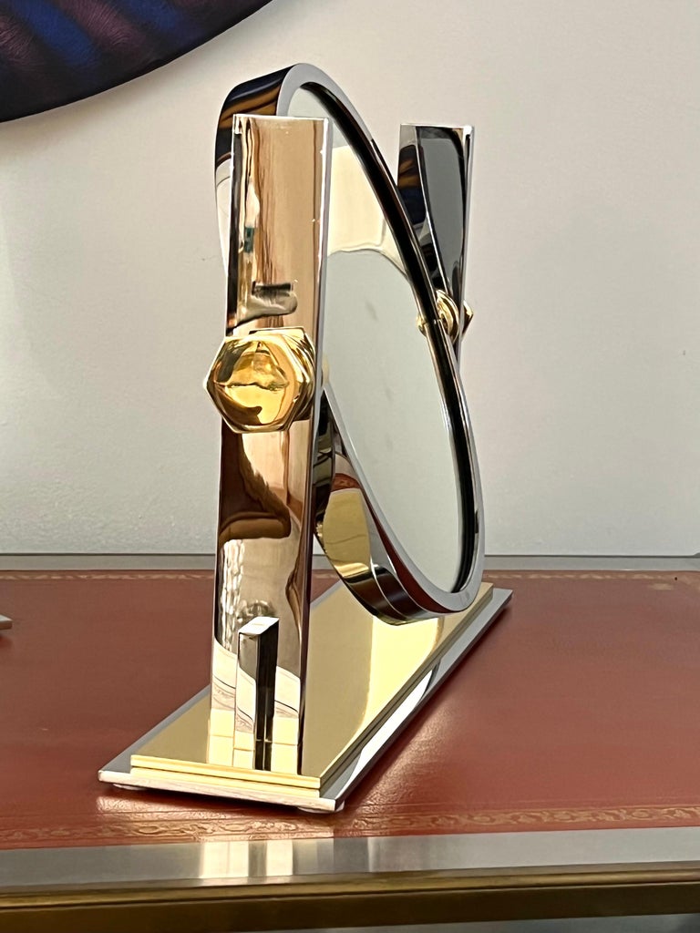 Karl Springer Brass and Nickel Vanity Mirror For Sale at 1stDibs