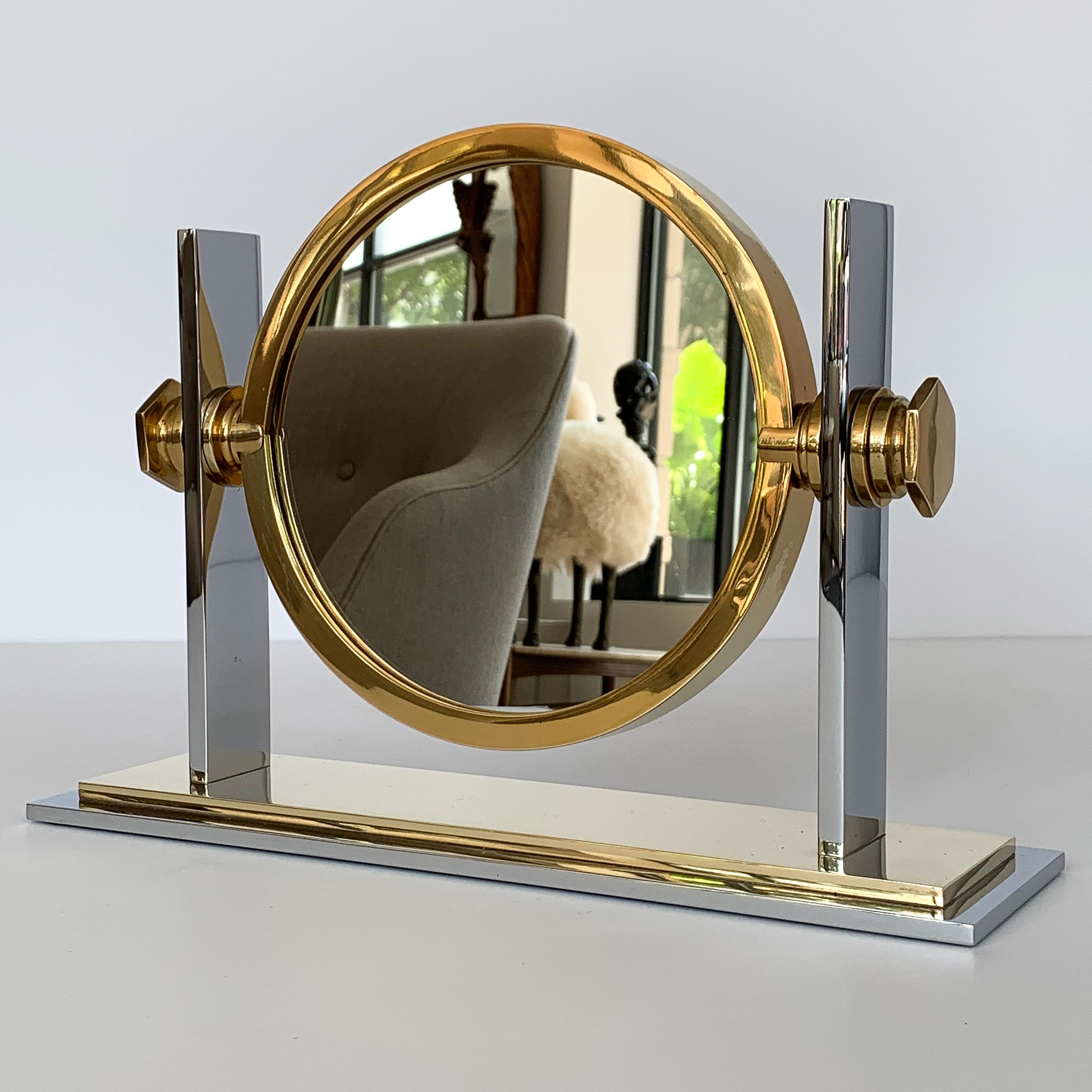 Karl Springer Brass and Nickel Vanity Mirror at 1stDibs
