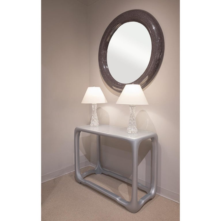 Karl Springer "Chinese Style Cube Console Table" in Silver Lacquer ...