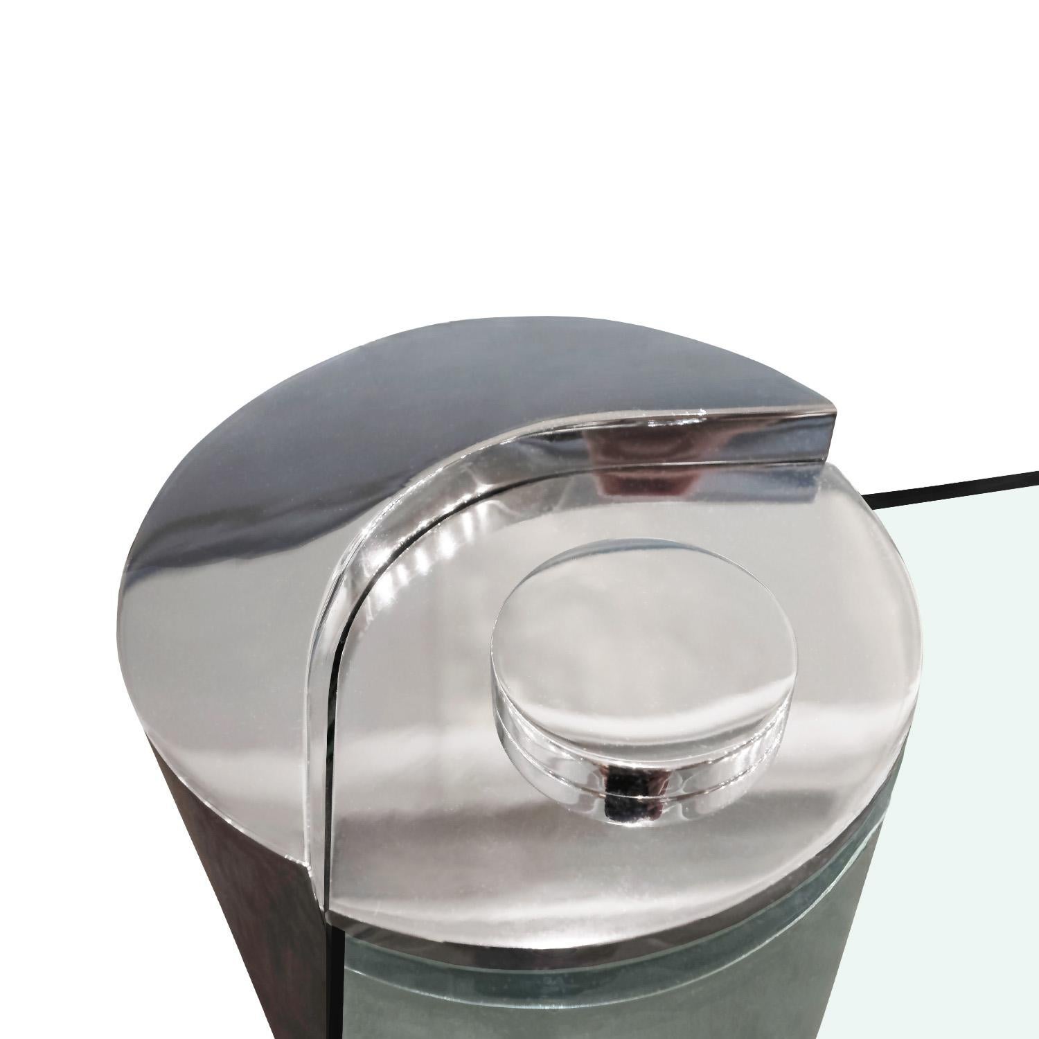 Karl Springer "Coffee Table with Sculpture Leg" in Chrome 1980s 'Signed ...