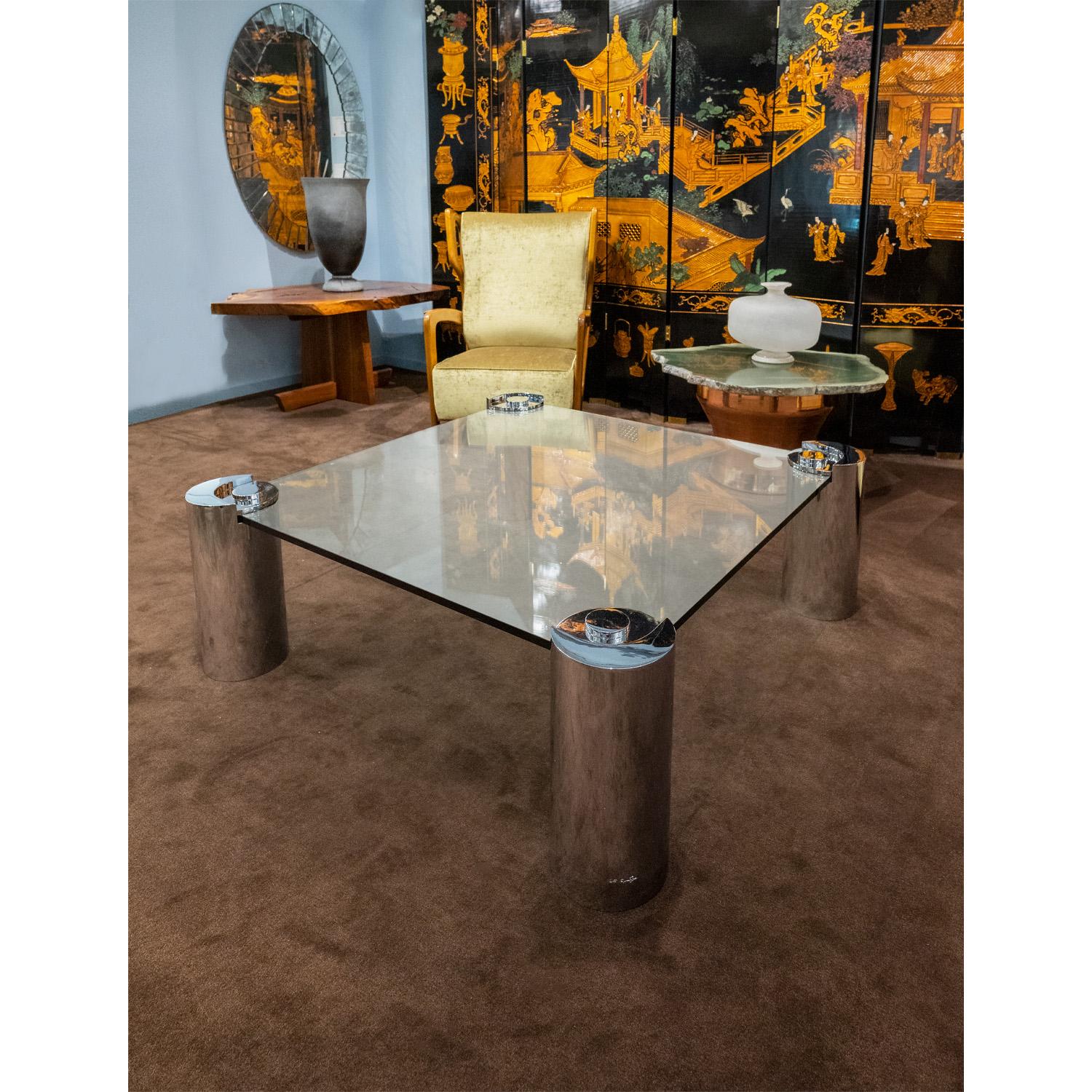 Karl Springer "Coffee Table with Sculpture Leg" in Chrome 1980s 'Signed ...