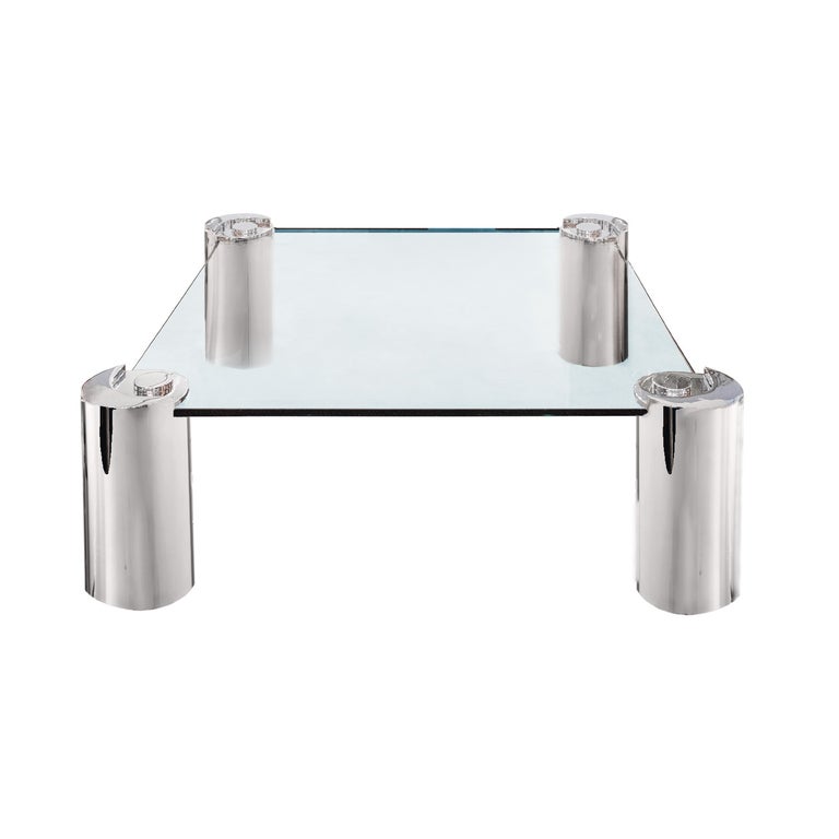 Karl Springer "Coffee Table with Sculpture Leg" in Chrome 1980s (Signed ...