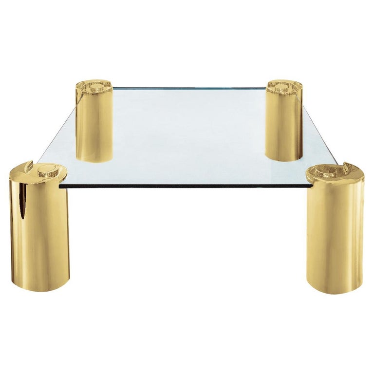 Karl Springer "Coffee Table with Sculpture Leg" in Polished Brass 1980s ...