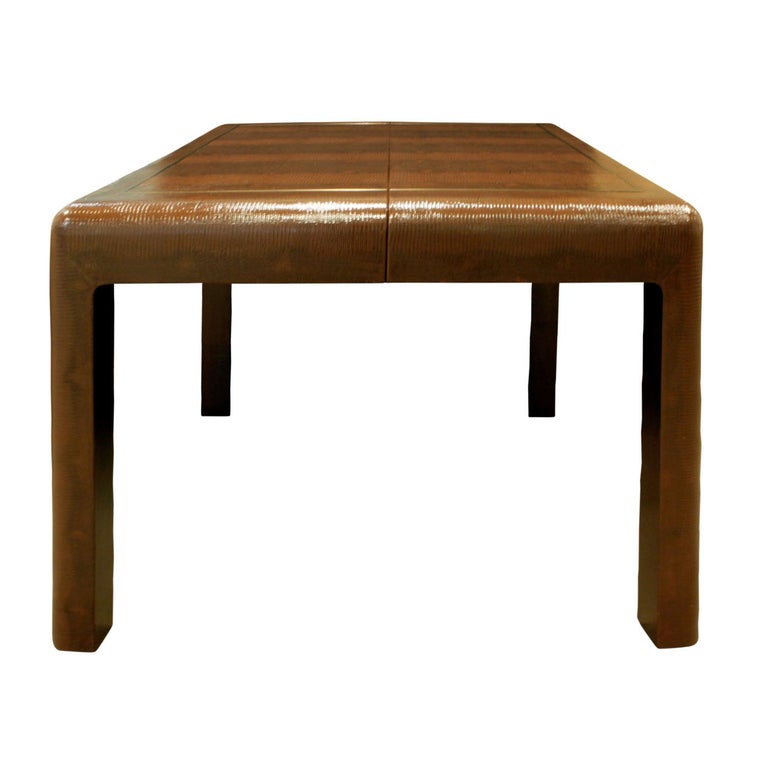 Karl Springer Embossed Lizard Extension Game Table 1985 'Signed' at 1stDibs