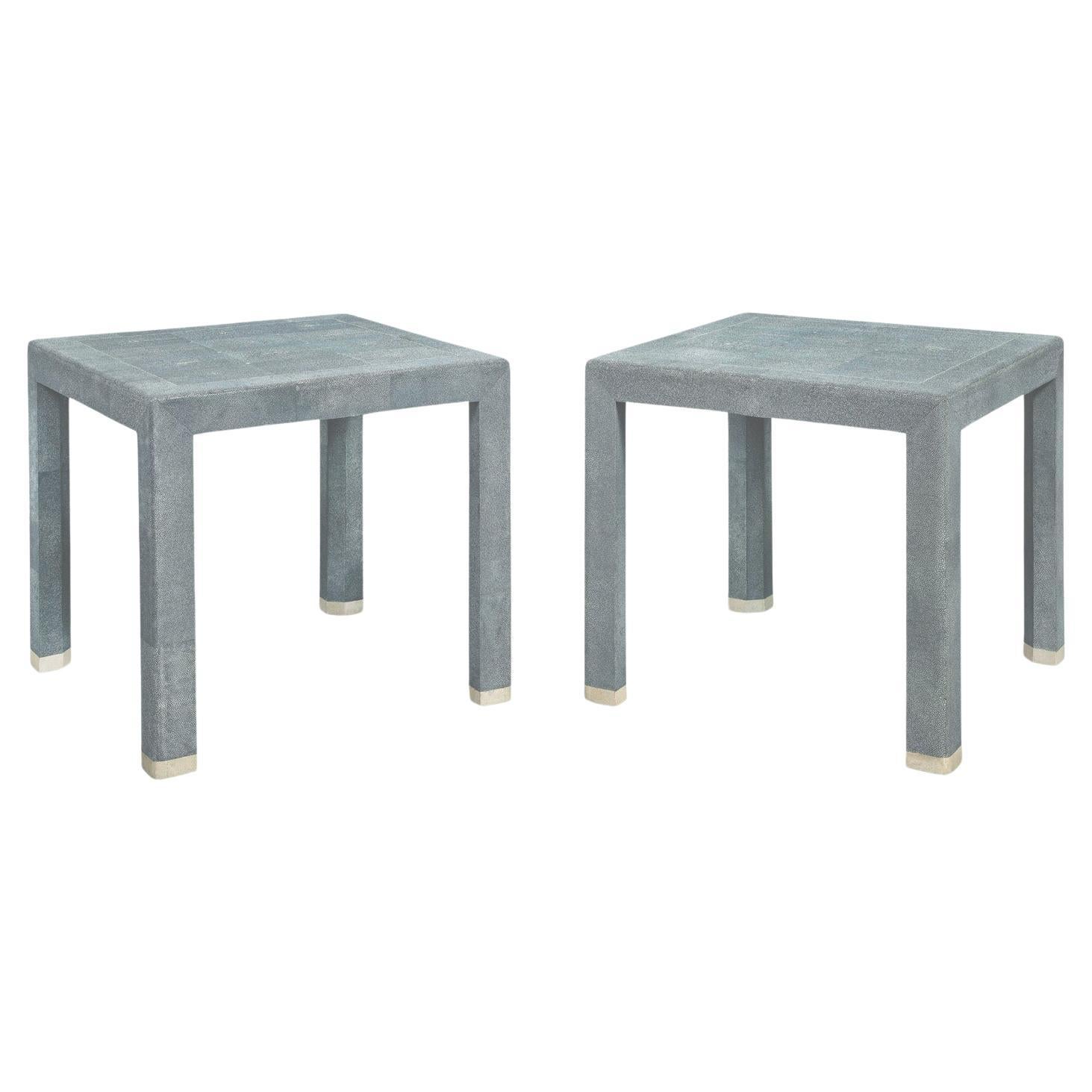 Karl Springer Exceptional End Tables in Shagreen with Bone Inlays 1980s ...