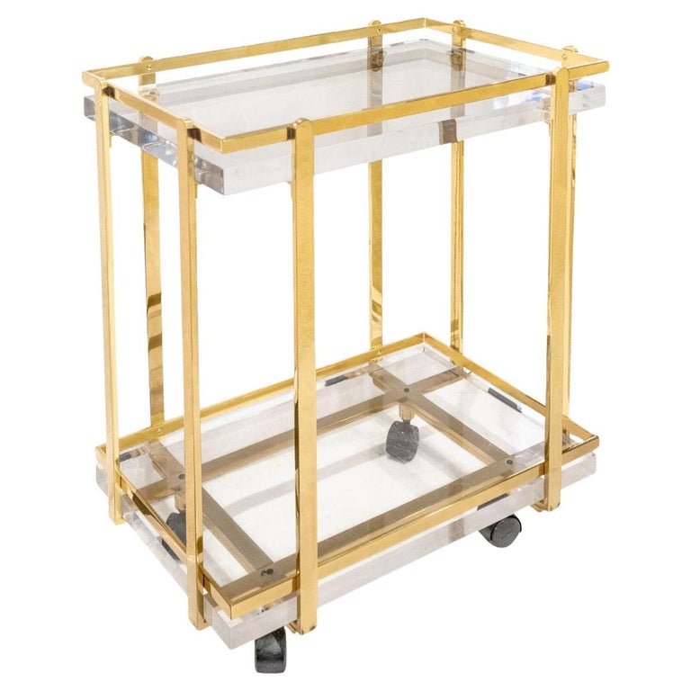 Karl Springer Exceptional Rare Serving/Bar Cart in Brass and Lucite ...