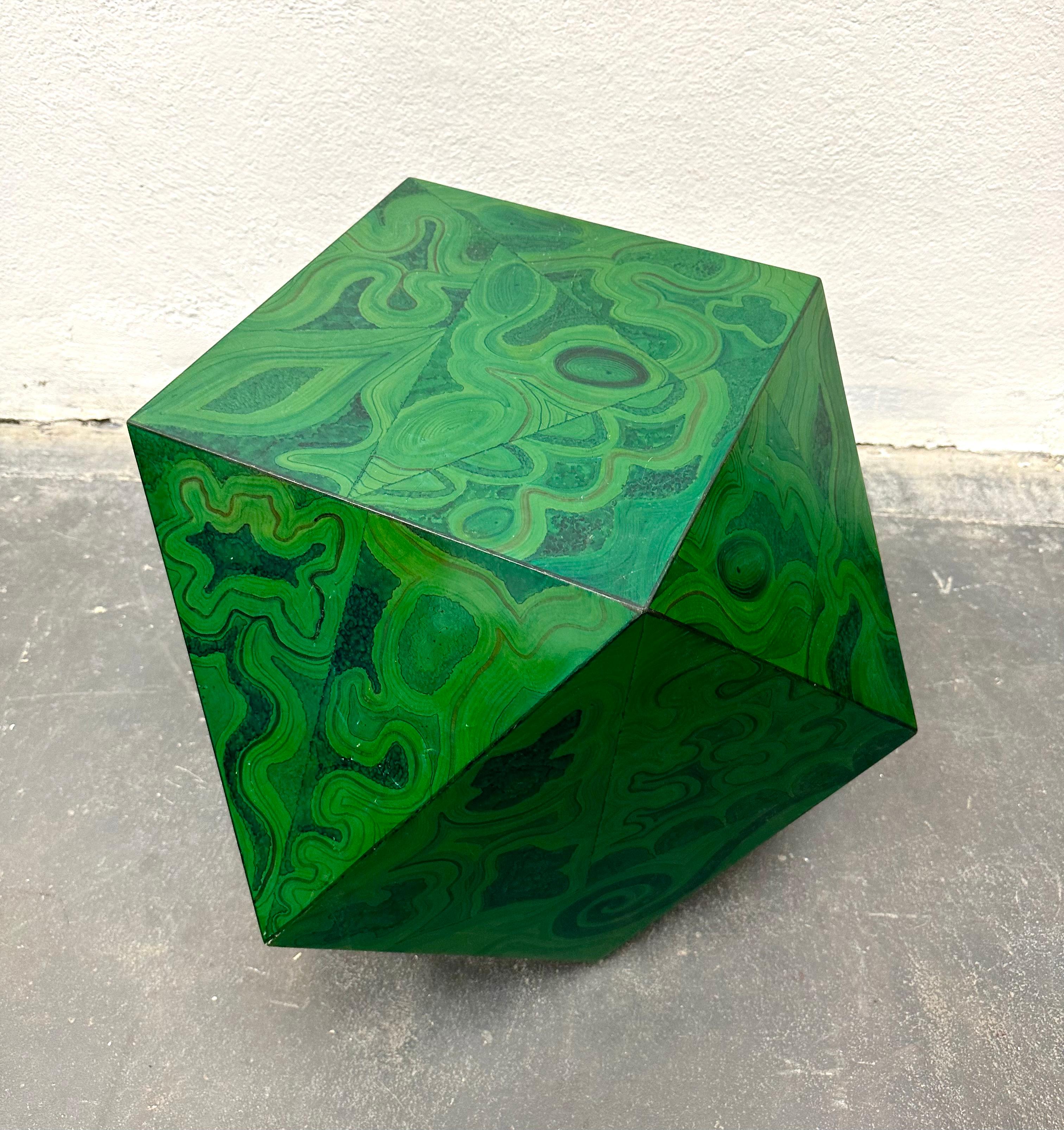 Karl Springer Faux Malachite Polyhedron Occasional Table For Sale at ...