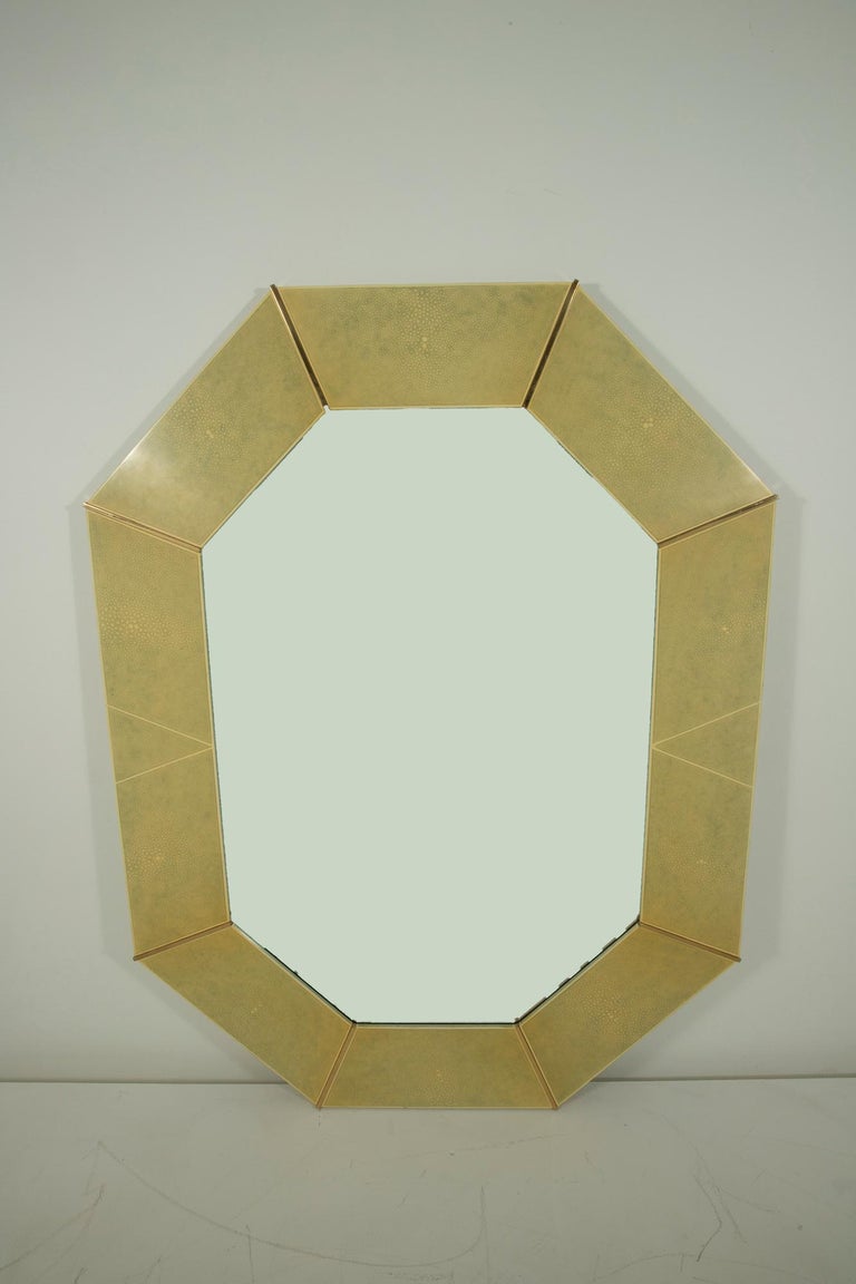 Karl Springer Faux Shagreen and Brass Wall Mirror For Sale at 1stDibs