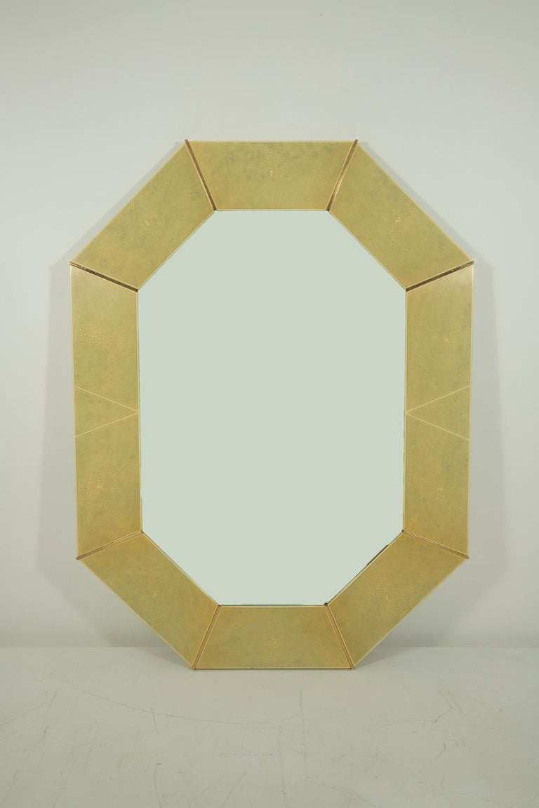 Karl Springer Faux Shagreen and Brass Wall Mirror For Sale at 1stDibs