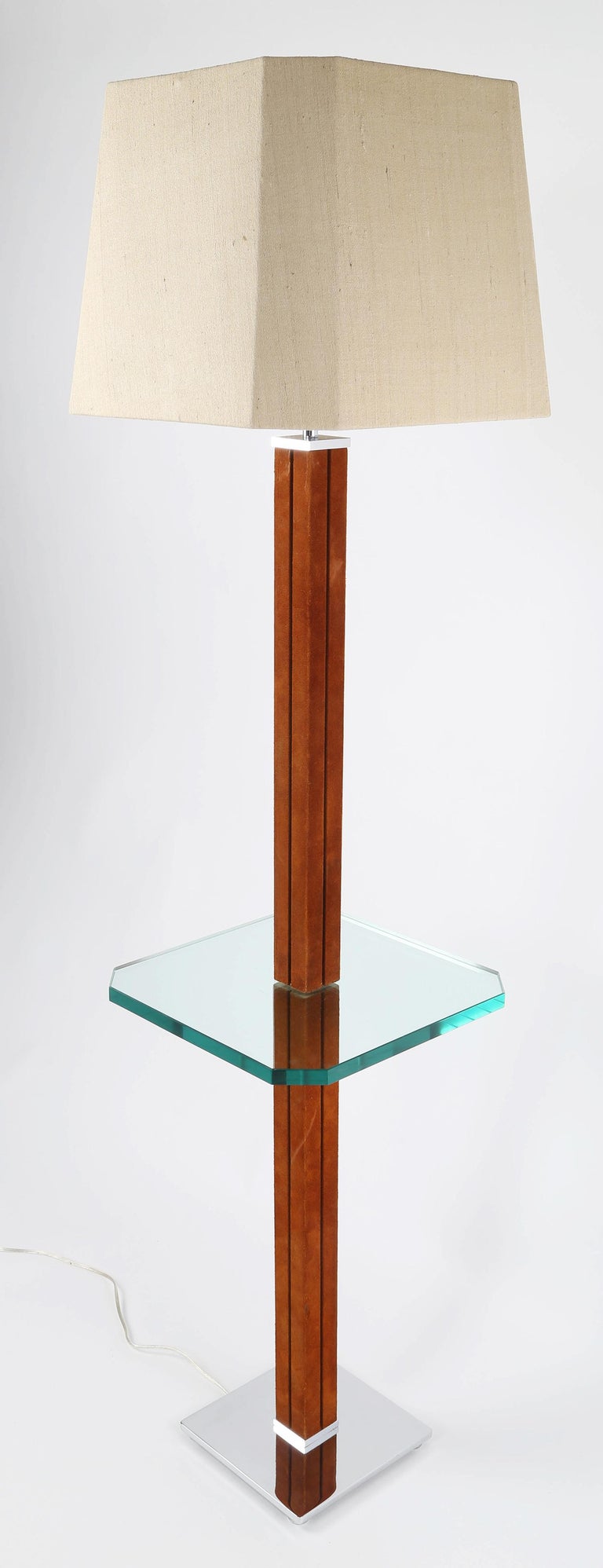 Karl Springer Floor Lamp in Suede and Chrome with Glass Table, 1970s at ...