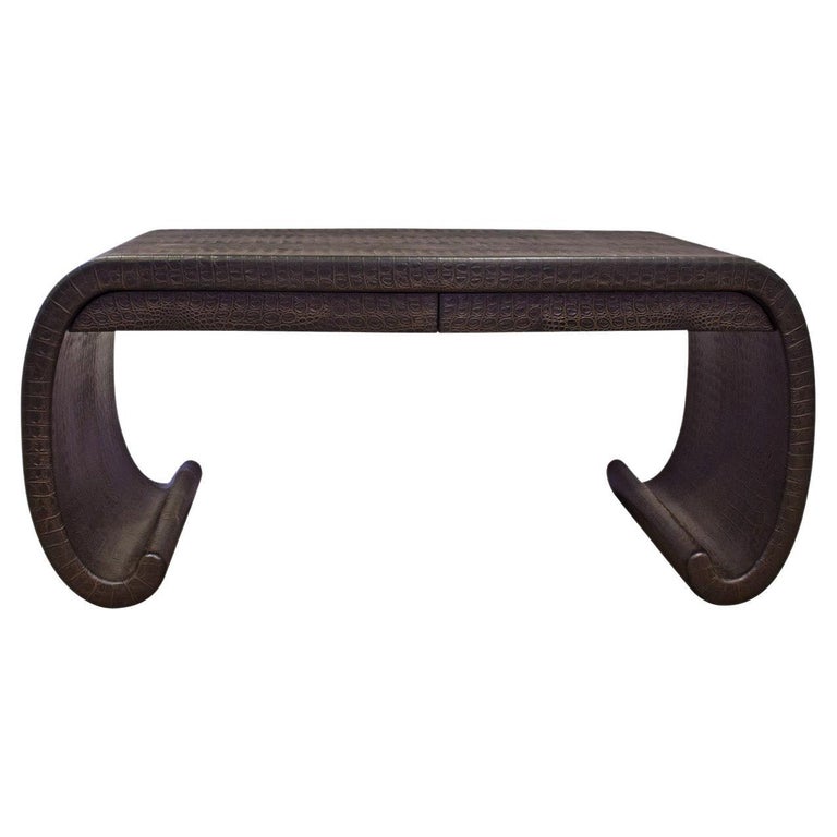 Karl Springer Incredible Embossed Crocodile Leather Scroll Leg Desk ...